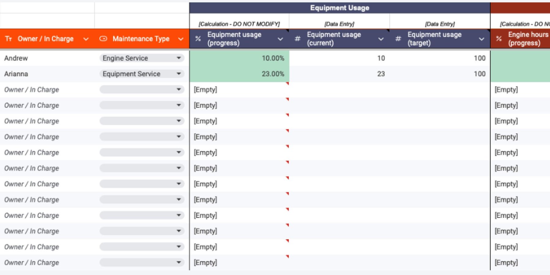 Heavy Equipment Maintenance Tracking Spreadsheet [Free Template]